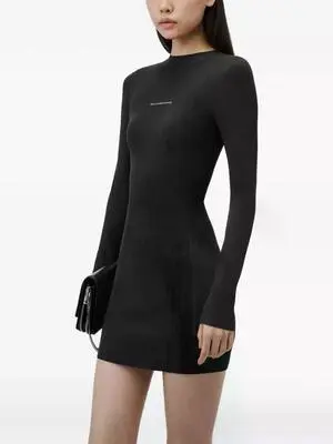 Alexander Wang Textured-logo Long-sleeve Crewneck Dress