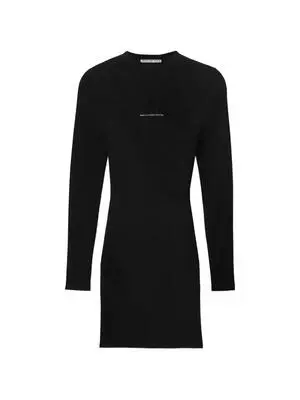Alexander Wang Textured-logo Long-sleeve Crewneck Dress - Black