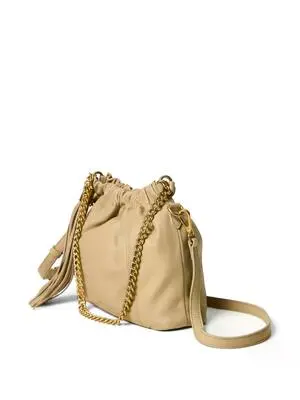 TWINSET Leather Shoulder Bag With Ruching And Chain Strap - Neutrals