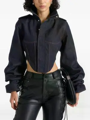 Manière De Voir Solange Denim Tacked Sleeve Corset Jacket