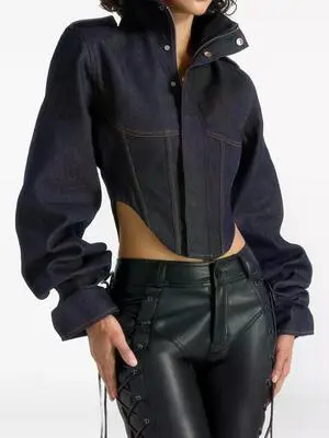 Manière De Voir Solange Denim Tacked Sleeve Corset Jacket