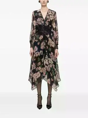 NISSA Lace-insert Chiffon Midi Dress