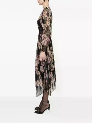 NISSA Lace-insert Chiffon Midi Dress