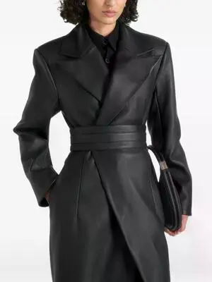 Manière De Voir Esma Leather Asymmetric Coat With Cinch Belt
