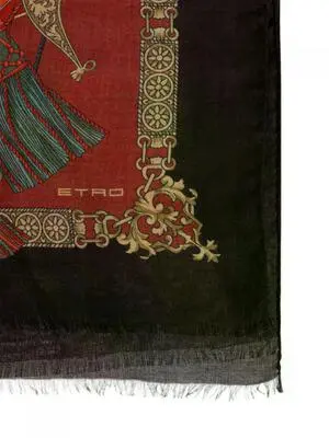 Etro Graphic-print Frayed Scarf - Brown
