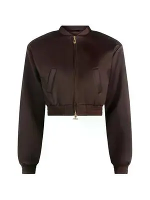 Manière De Voir Satin Wide-shoulder Bomber Jacket - Brown