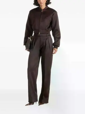Manière De Voir Satin Wide-shoulder Bomber Jacket - Brown