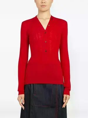FERRAGAMO Pointelle-knit Button-up Sweater