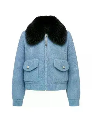Essentiel Antwerp Faux-fur Collar Ribbed-knit Jacket - Blue