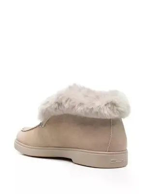 Santoni Shearling-trim Leather Loafers