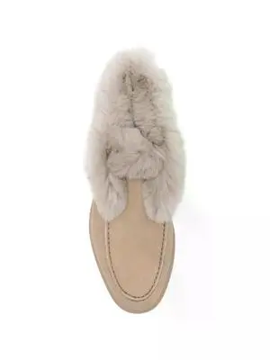 Santoni Shearling-trim Leather Loafers
