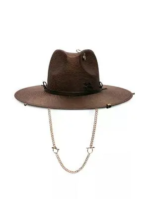 Ruslan Baginskiy Chain-strap Straw Fedora Hat - Brown