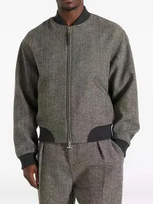 Manière De Voir Leandro In Herringbone Wool Bomber Jacket - Grey