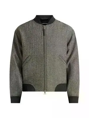 Manière De Voir Leandro Herringbone Wool Bomber Jacket - Grey