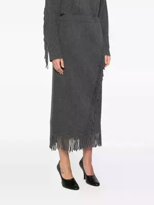 Simkhai Casey Fringe-trim Ribbed Midi Skirt - Grey