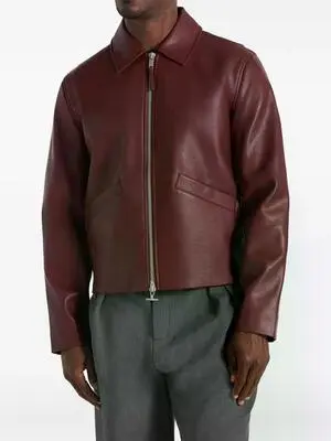 Manière De Voir Yves In Wine Minimal Leather Jacket
