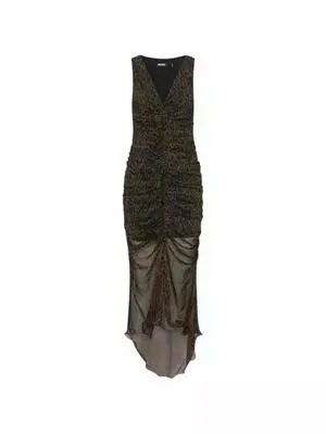 ROTATE BY BIRGER CHRISTENSEN Ruched Midi Leopard Dress
