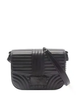 Prada 2010-2026 Soft Calf Diagramme Crossbody Bag - Black
