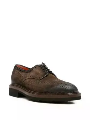 Santoni Brogue-detail Suede Lace-up Shoes