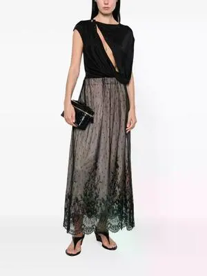 Isabel Benenato Lace-overlay Gathered Maxi Skirt