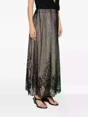 Isabel Benenato Lace-overlay Gathered Maxi Skirt