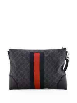 Gucci Web Zip Flat Messenger Gg Coated Canvas Medium Crossbody Bag