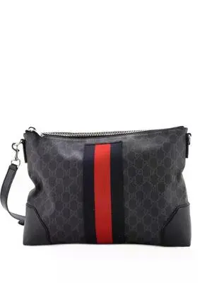 Gucci Web Zip Flat Messenger Gg Coated Canvas Medium Cross Body Bag - Black