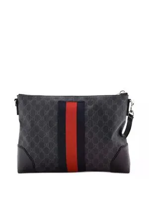 Gucci Web Zip Flat Messenger Gg Coated Canvas Medium Cross Body Bag