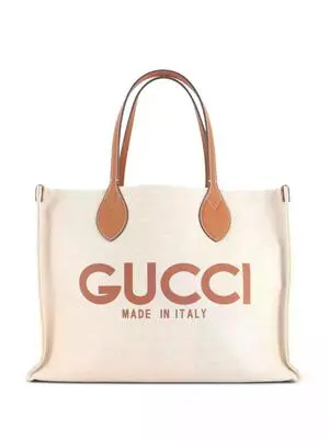 Gucci Logo Shopper Printed Canvas Medium Tote Bag - Neutrals