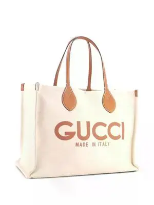 Gucci Logo Shopper Printed Canvas Medium Tote Bag - Neutrals