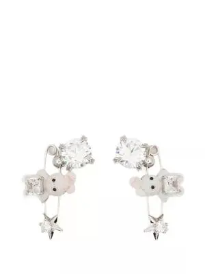 YVMIN Woven Mini Rabbit Safety-pin Earrings - Silver