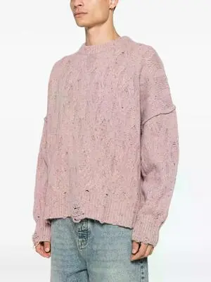 REPRESENT Distressed Cable-knit Sweater - Pink