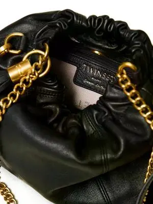 TWINSET Leather Shoulder Bag With Ruching