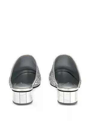 FERRAGAMO Glitter-effect Block-heel Mules - Silver