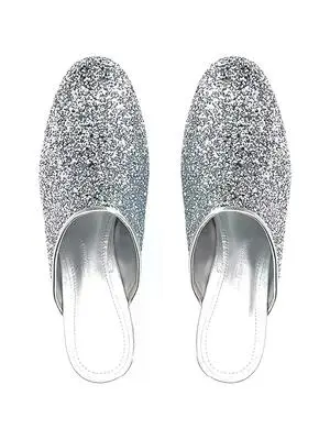 FERRAGAMO Glitter-effect Block-heel Mules - Silver