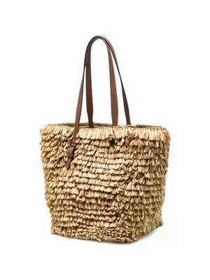 VALEXTRA Fringed Raffia-effect Tote Bag