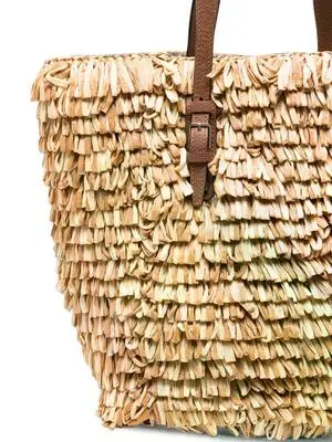 VALEXTRA Fringed Raffia-effect Tote Bag
