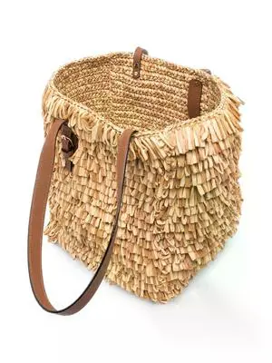 VALEXTRA Fringed Raffia-effect Tote Bag