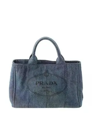 Prada 2013-2026 Denim Canapa Logo Tote Satchel - Blue