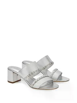 FERRAGAMO Gancini Chain Leather Sandals - Silver