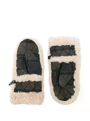 Barbour Quilted Tartan Mittens With Faux-shearling Trim