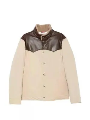 Brunello Cucinelli Shearling-trim Leather-yoke Jacket - Neutrals