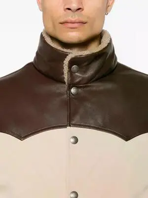 Brunello Cucinelli Shearling-trim Leather-yoke Jacket - Neutrals