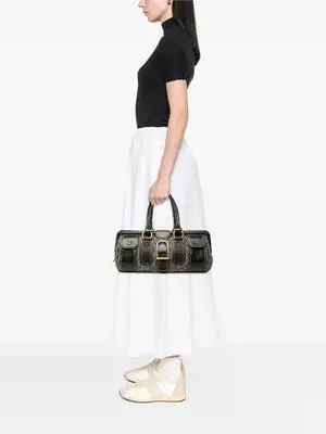Celine 2000 Tweed And Leather Ella Frame Handbag