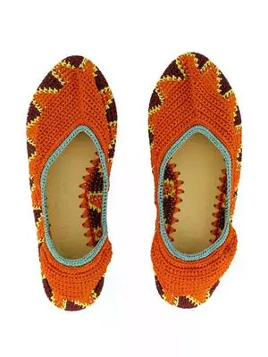 KASHURA Hand-crocheted Geometric-pattern Pumps - Orange