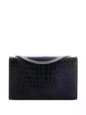Saint Laurent Classic Monogram Tassel Crocodile Embossed Leather Medium Crossbody Bag - Black