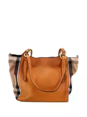 Burberry Canterbury Leather And House Check Canvas Small Tote Bag