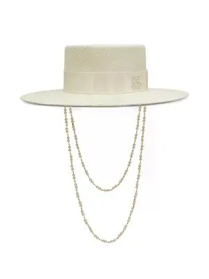 Ruslan Baginskiy Pearl-chain Straw Boater Hat - Neutrals