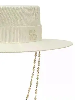 Ruslan Baginskiy Pearl-chain Straw Boater Hat