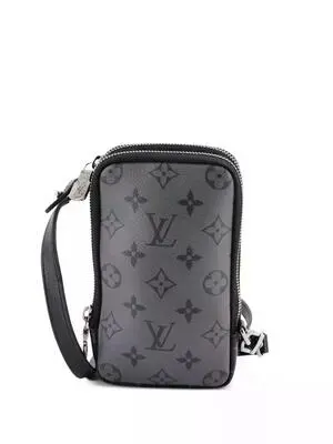 LOUIS VUITTON Monogram Eclipse Canvas Double Phone Pouch Reverse Clutch Bag - Grey